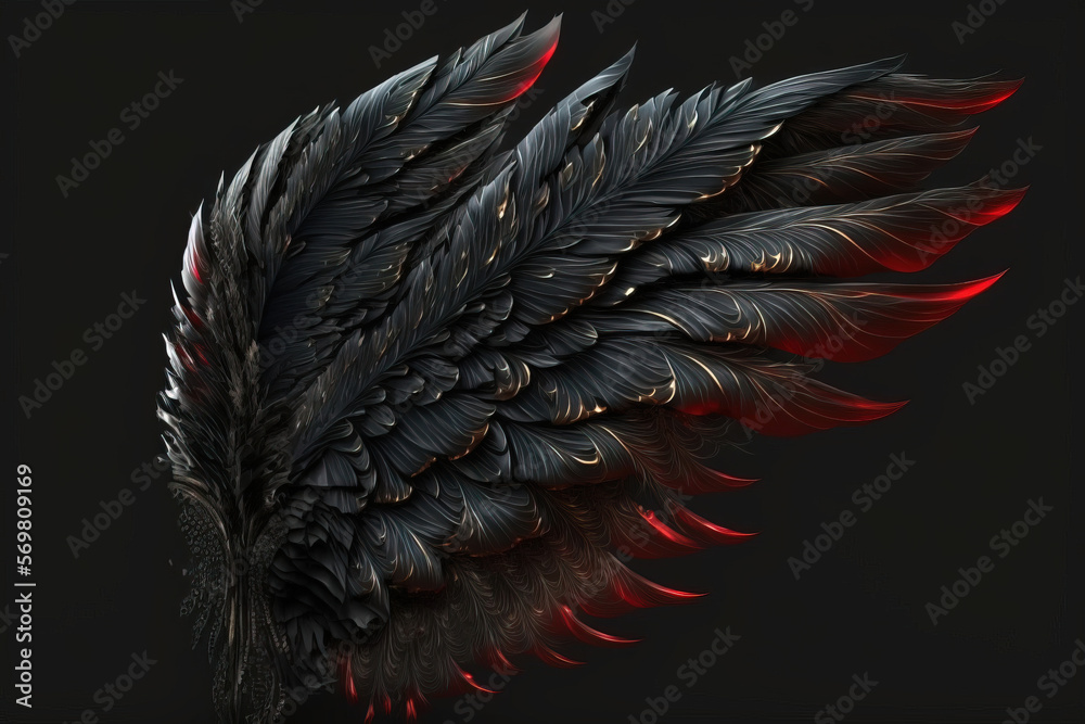 dark devil looks wing wings crow feather 2d art style, for graphic art ...