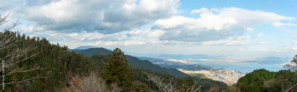 Beautiful Panorama landscape southern west side of lake Biwa (Biwako ...