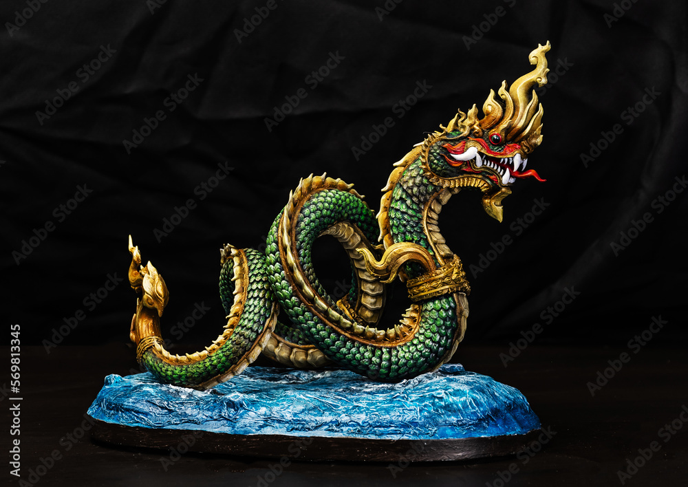 King of naga, naka Thailand dragon or serpent king in the dark Stock ...