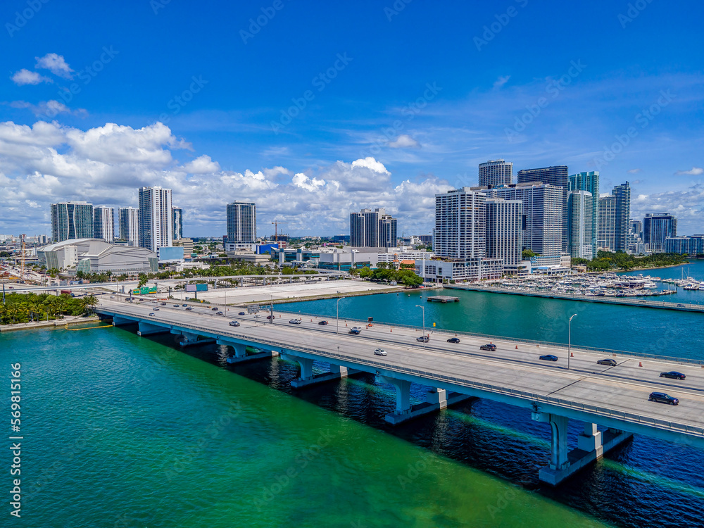 Florida State Road A1A over the waterway near the high-rise buildings ...