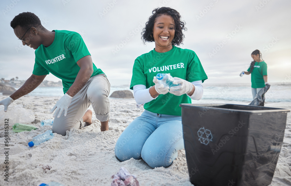 Volunteer group, beach clean and recycling plastic bottle for community ...