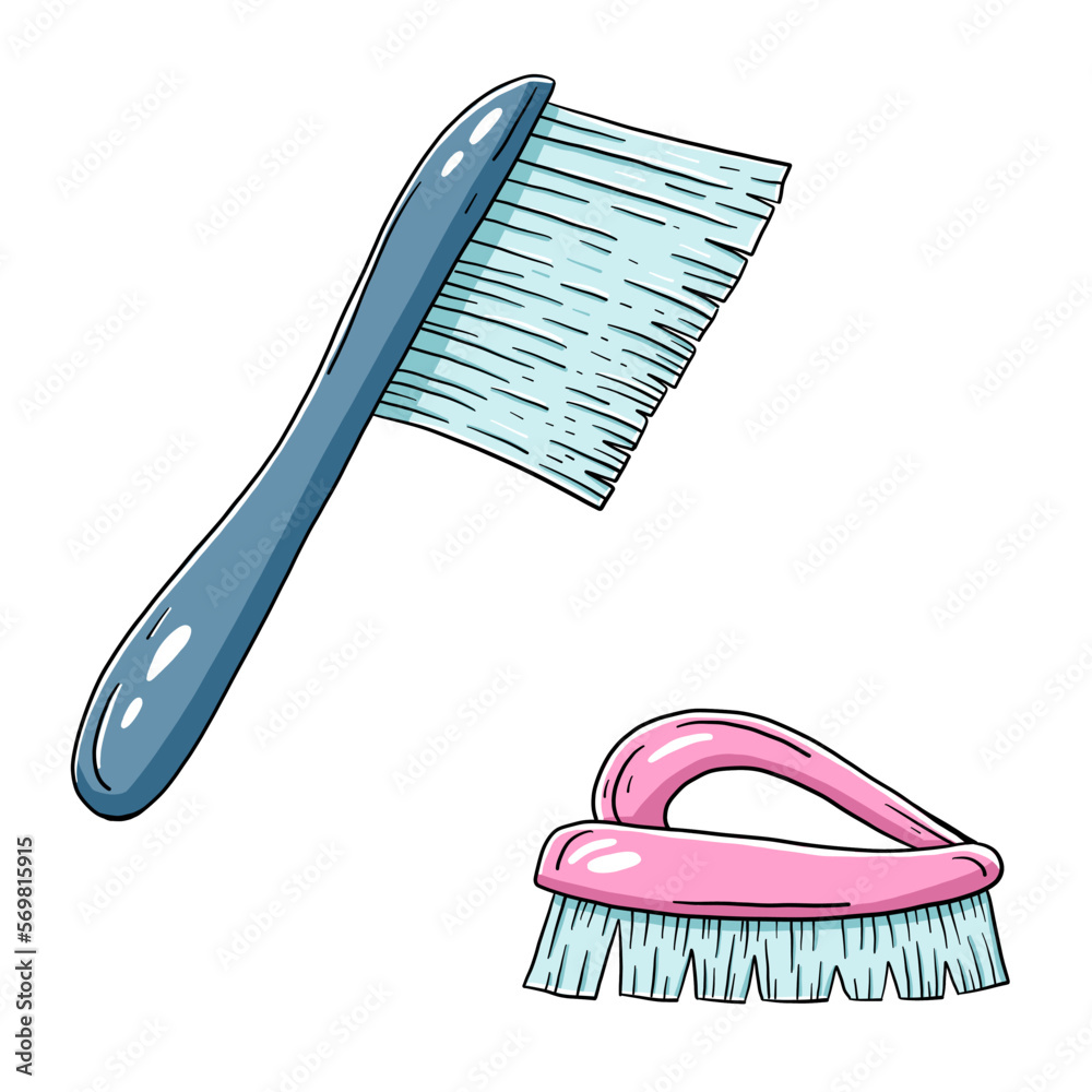 Hand drawn colorful cartoon vector illustration with brush, cleaning ...