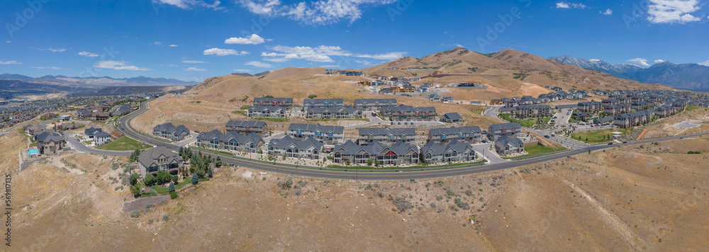 Top view of houses in Lehi Utah with amazing scenery of towering ...
