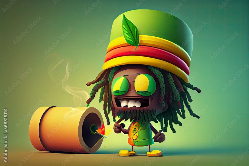 A cheerful marijuana vector cartoon character getting high and smoking ...