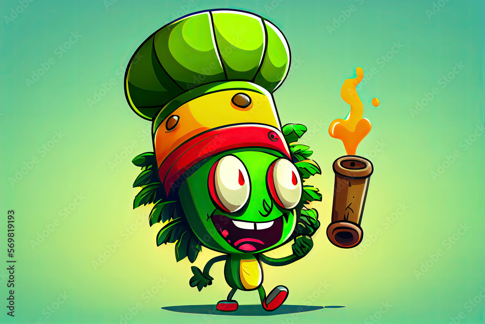 A cheerful marijuana vector cartoon character getting high and smoking ...