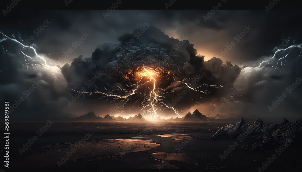 Photo & Art Print A stormy dark sky with black clouds and sparkling ...