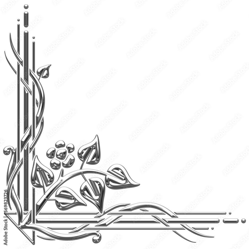 Silver Art Deco bottom corner with a flower. Art Deco style vector ...