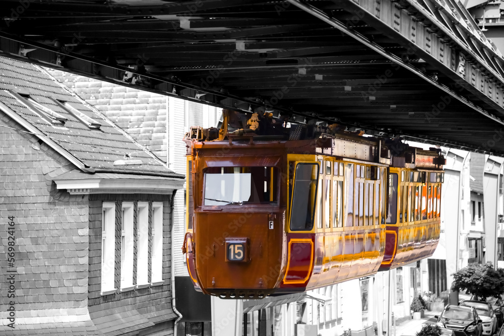 Historic Suspension Railway in Wuppertal Germany. Oldtimer “Schwebebahn ...