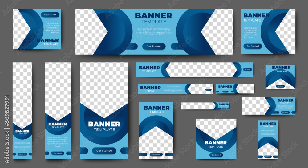 Web Banner Layout Set template design. Modern Gradient Blue cover ...
