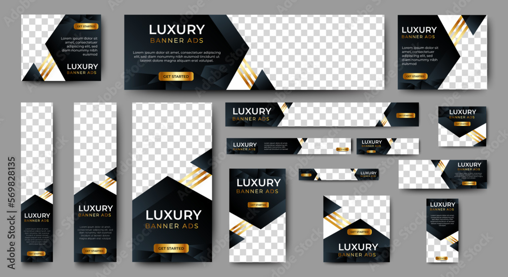 Black and gold Banner templates set with standard size for web ...