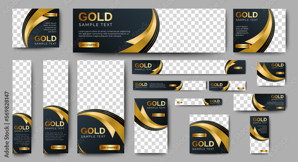 Black and gold Banner templates set with standard size for web ...
