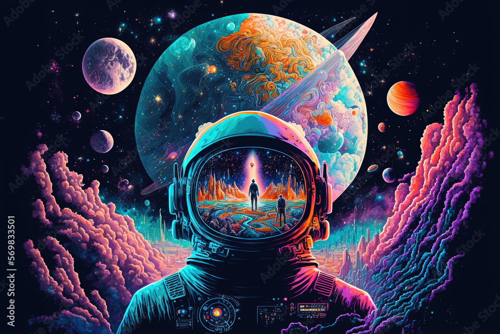 Generative AI, Psychedelic Space banner template, nostalgic 80s, 90s ...
