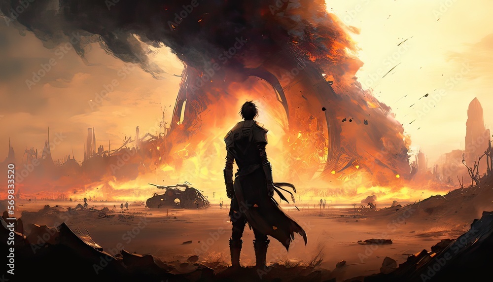 Goblin king leading his army to conquer the world. The background is a ...