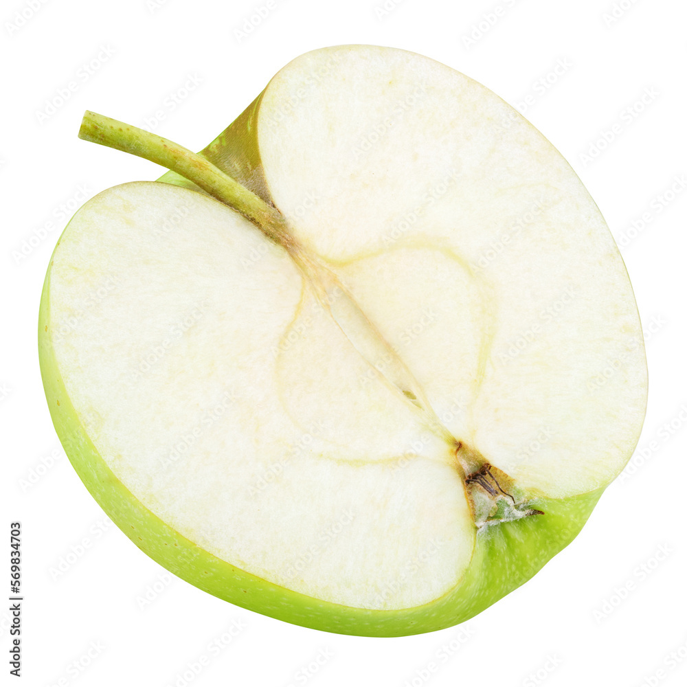 Ripe green half apple fruit without seeds isolated on transparent ...