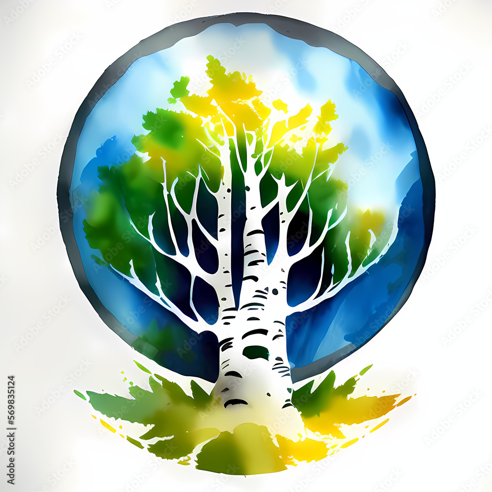 Stylized abstracted version of a birch tree logo watercolor. Generative ...