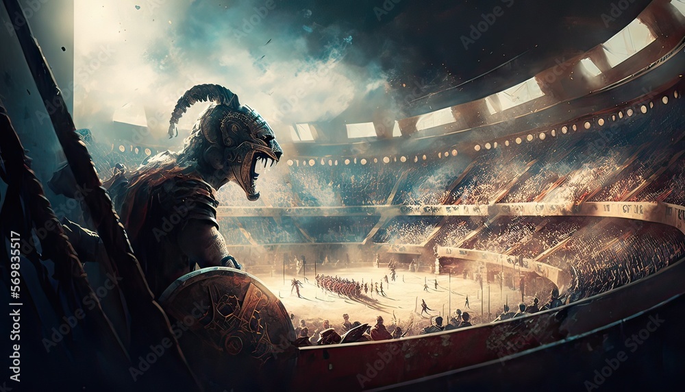 Fierce gladiator battling for his freedom in the arena. The environment ...