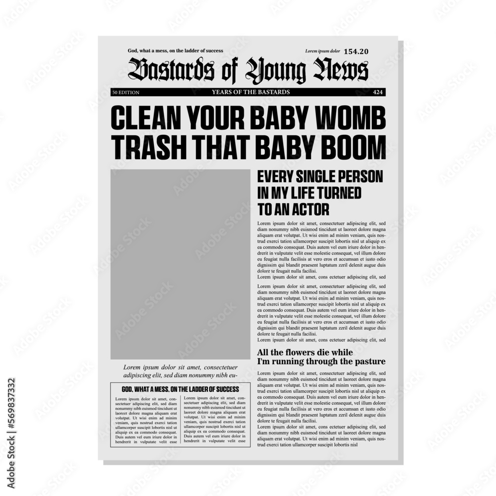 Realistic newspaper pages in vintage design with headers of different ...