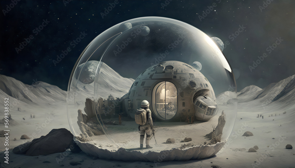 astronaut in glass dome living on the moon created with generative ai ...