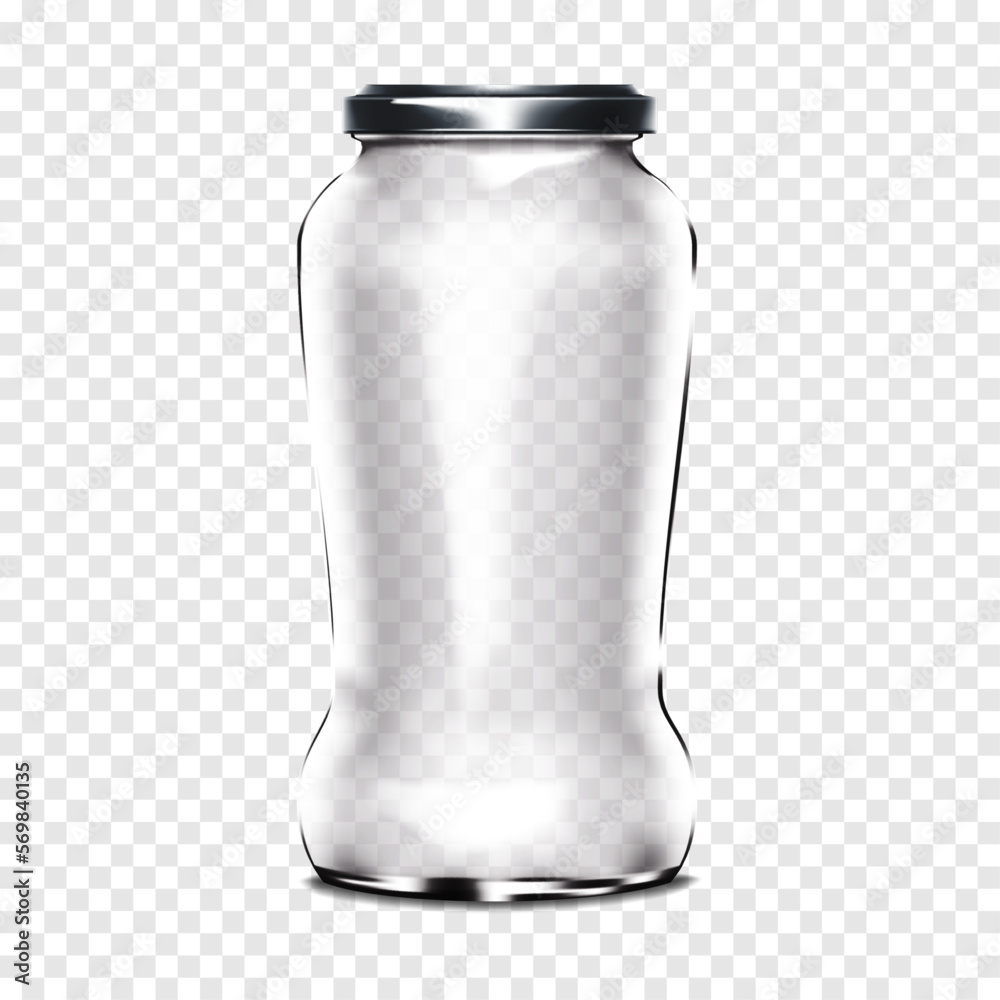 Clear glass jar with screw metal lid on transparent background vector ...