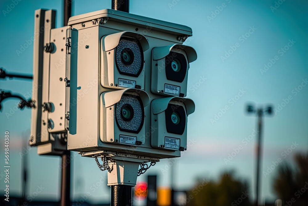 zoomed-out view of the street pole-mounted surveillance cameras ...
