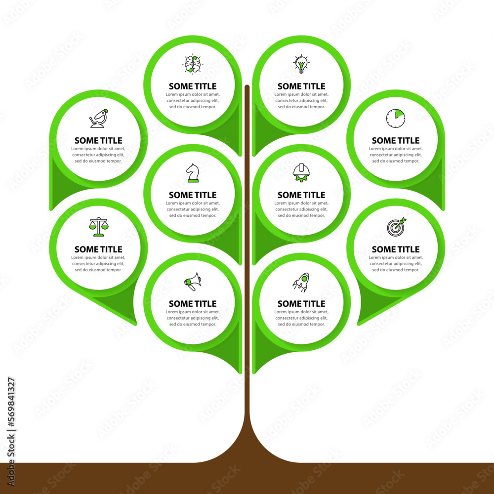 Infographic template. Abstract green tree with 10 steps Stock Vector ...