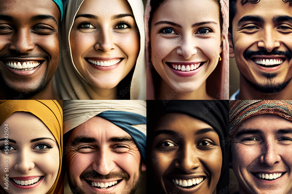 Group of people smiling face in many nation created with generative AI ...