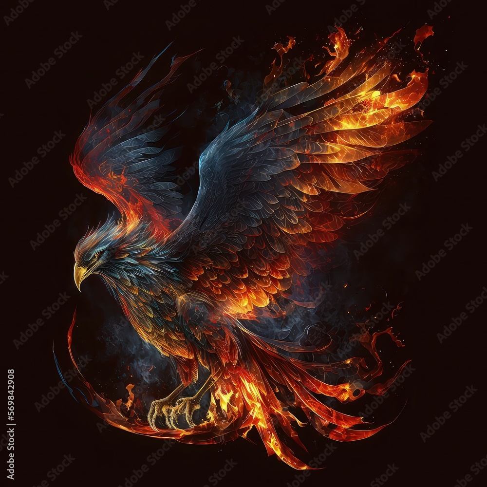 The phoenix bird rises from the fire. Rebirth, fantasy, symbol of ...