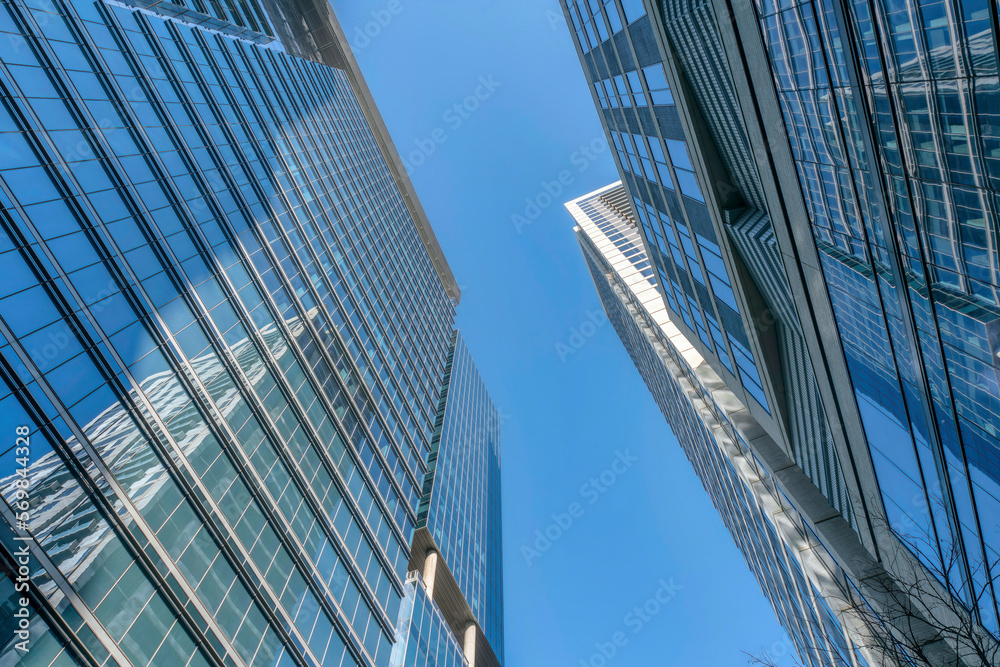 Austin, Texas- High-rise buildings with reflective glass exterior. Two ...