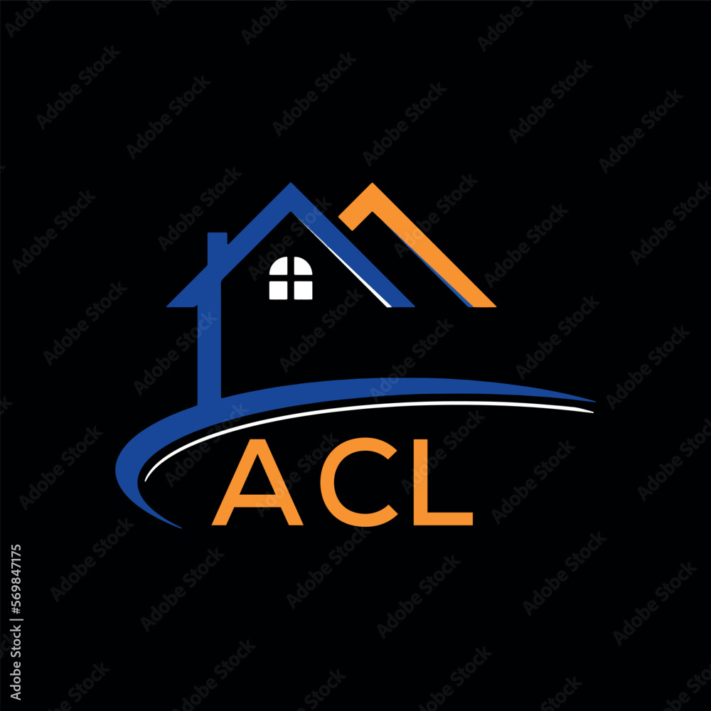 ACL house logo, letter logo. ACL blue image on black background and ...