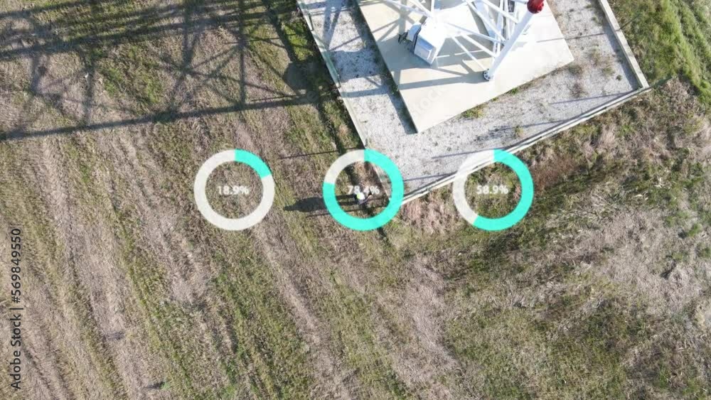 5G telecom tower drone checking efficiency speed of data connection ...