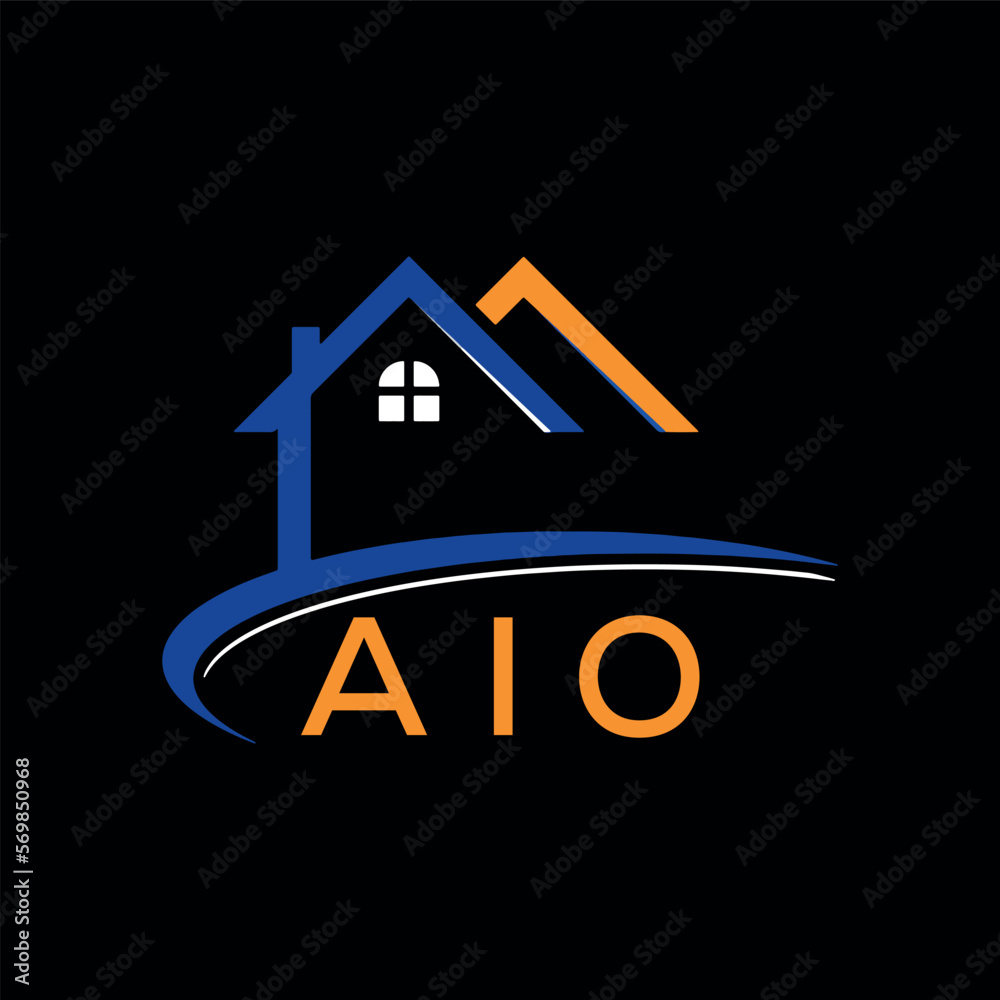 AIO house logo, letter logo. AIO blue image on black background and ...