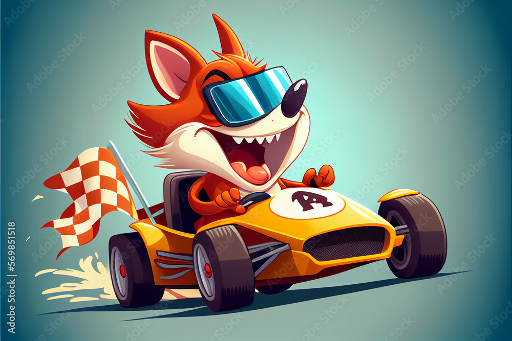Fox cub driving a racing car. AI generated Stock Illustration | Adobe Stock