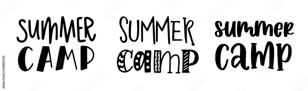 Summer camp. Black and white color illustration. Summer camp template ...
