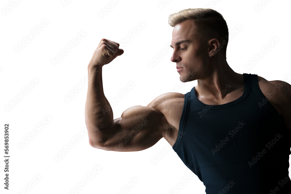 Biceps muscle curl. Classic bodybuilding. Male hand muscle. Stock Photo ...