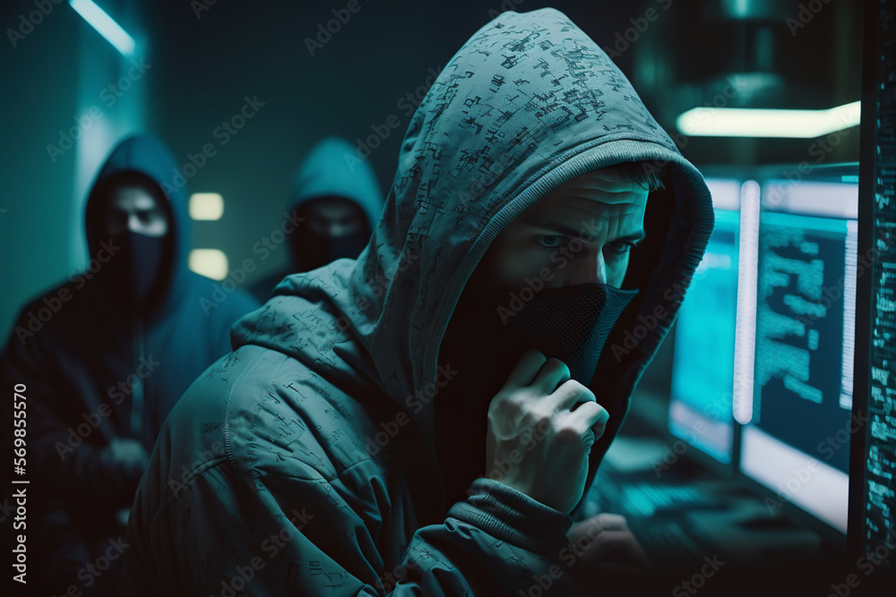 Cyber-security hacker with a hoodie hiding face -computer technology background wallpaper ...
