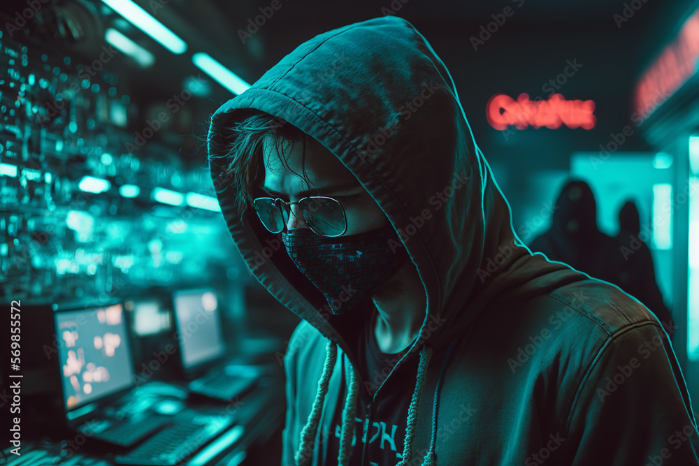 Cyber-security hacker with a hoodie hiding face -computer technology background wallpaper ...
