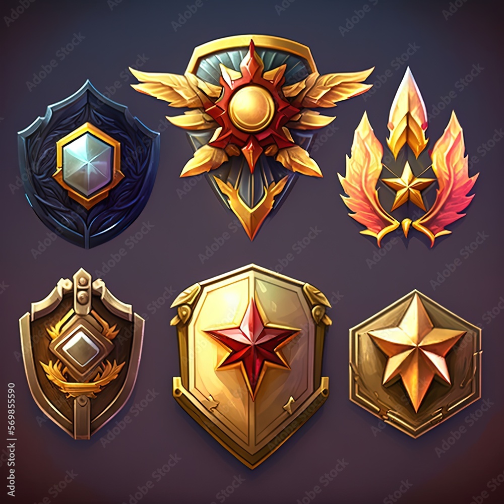 New rank icon set on purple background. Rank stars, concept for games ...