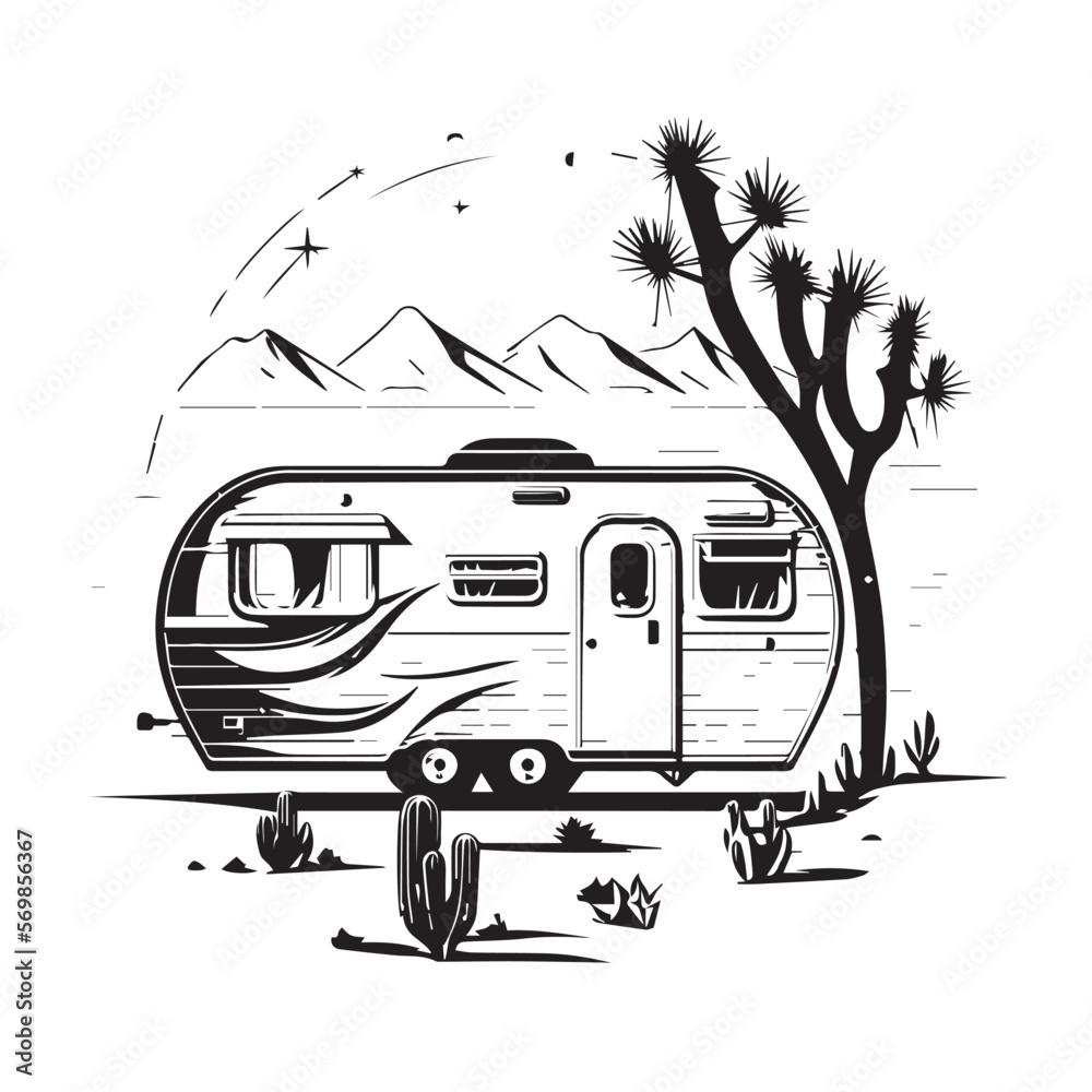 silhouette of caravan drawing, sketch drawing, vector Stock Vector ...