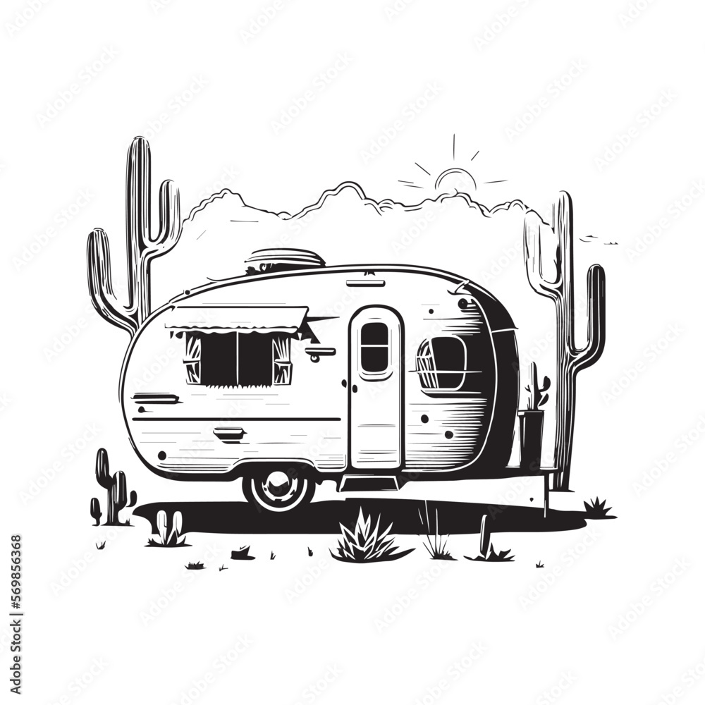 silhouette of caravan drawing, sketch drawing, vector Stock Vector ...