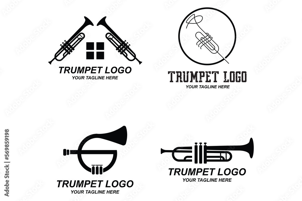 Trumpet logo design, generate melody, musical instrument vector sketch ...