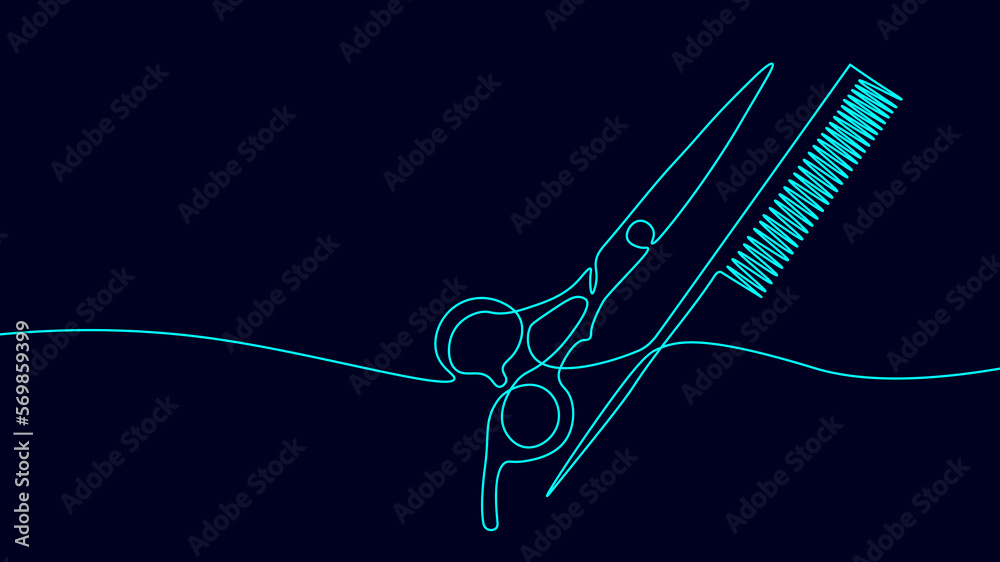 One line continuous scissors hairdresser symbol concept. Silhouette ...