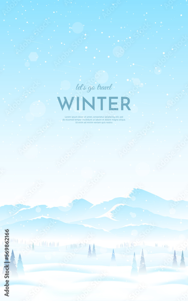 Snowfall in the mountains. Spruce and coniferous trees in snowy drifts ...