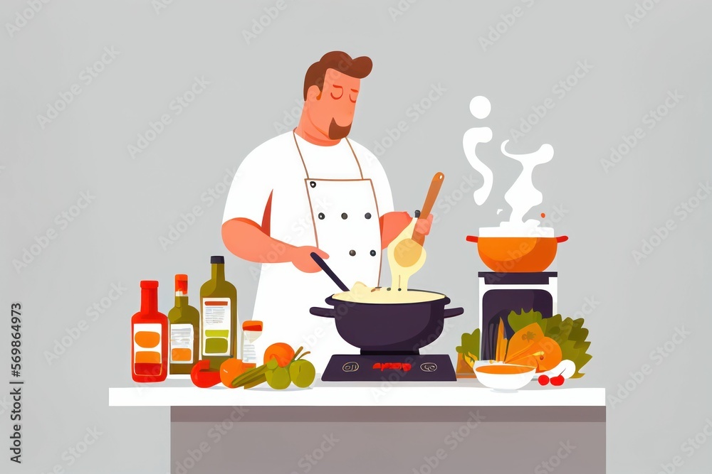 Chef cooking with fresh vegetable for healthy food in kitchen Created ...