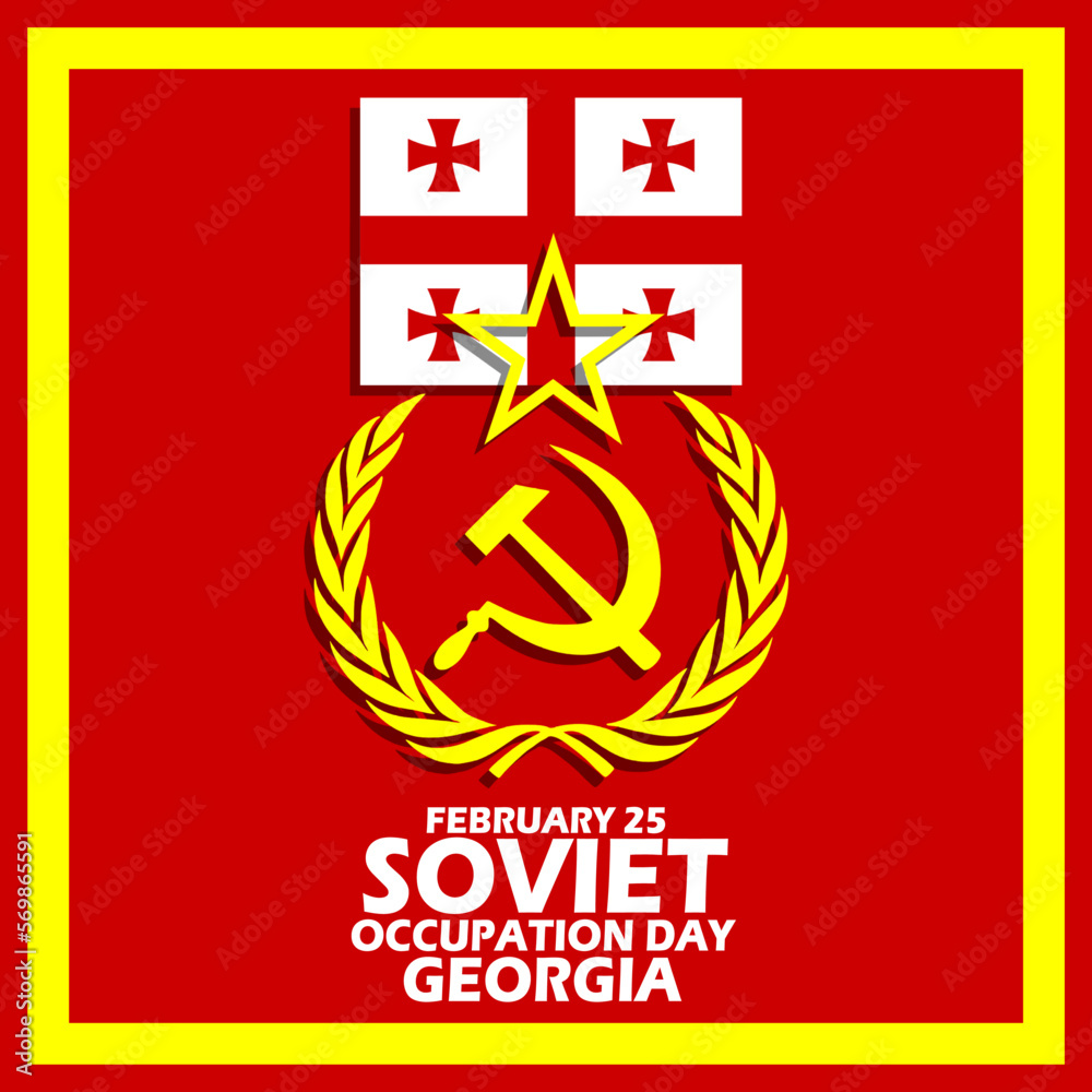 Georgian flag with the Soviet flag symbol and bold text in a frame on ...