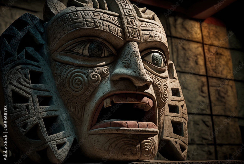 Exhibit of Tiki Mask Depicting an Aztec God Generative AI Stock ...