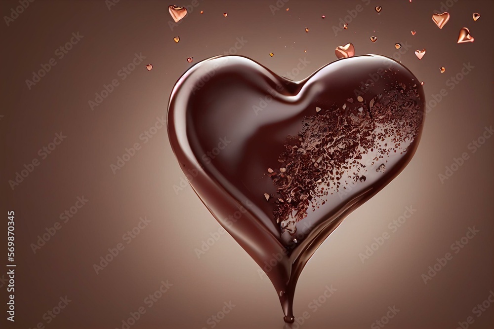 Chocolate heart melting. Creamy liquid chocolate dripping, oozing ...