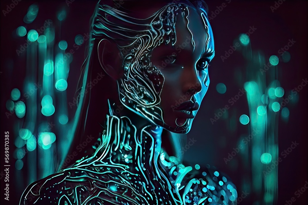 Fusion of Human and Machine Female Face Embodying the Technological ...