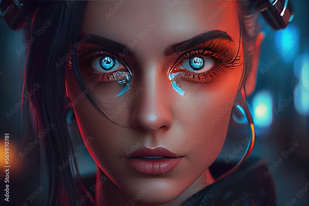 Face of Post-modernity Female Face Representing the Advanced Technology ...