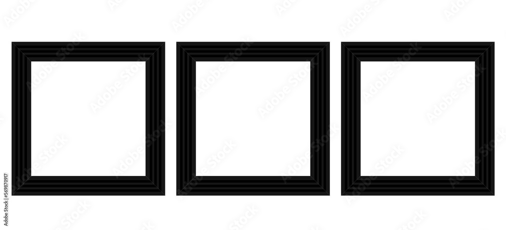 Realistic black wooden picture frame mockups on transparent background ...