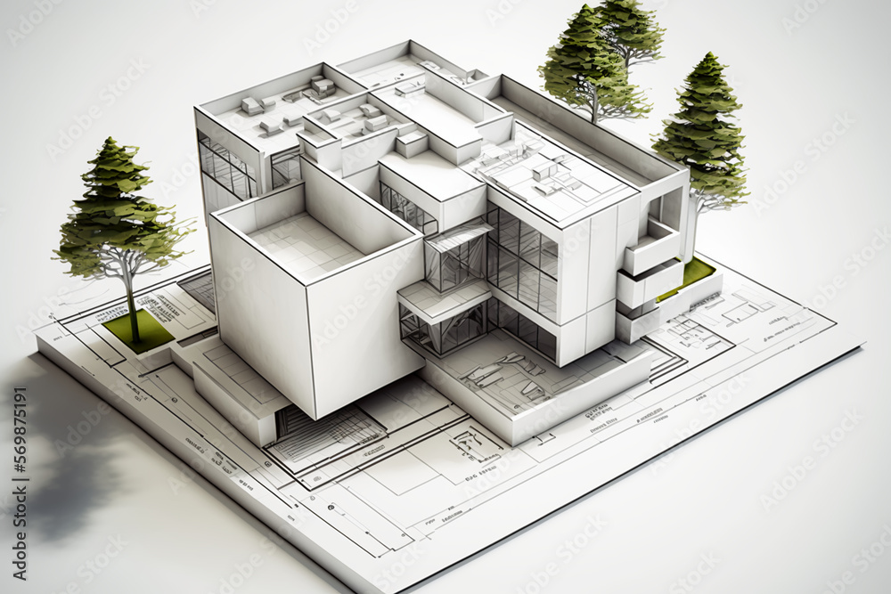 half sketch, half 3d, miniworld, building plan, project, document ...
